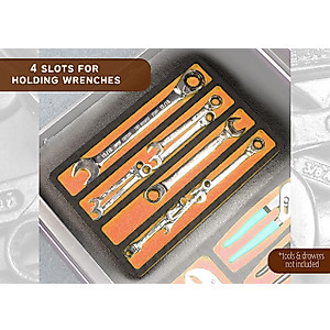 Polar Whale Tool Drawer Organizer Wrench Holder Insert Orange and Black Durable Foam Tray 15 x 10 Inches 4 Pockets Holds Wrenches Up to 14 Inches Long Fits Craftsman Husky Kobalt Milwaukee and More