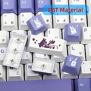 BGKYPRO Rabbit Theme Keycaps-Thermal Sublimation PBT Keycap Set,Japanese Radical, for Mechanical Keyboards, Full 135 Key Set, Cherry Profile, English (US) Layout-Purple White