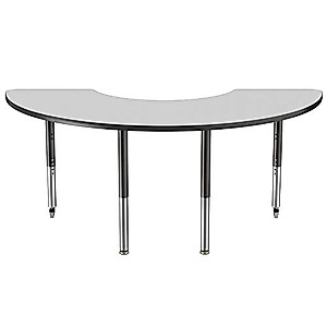 Factory Direct Partners 10076-GYBK Mobile Half Moon Activity School and Office Table (36" x 72"), Super Legs with Glides and Casters, Adjustable Height19-30" - Gray Top and Black Edge