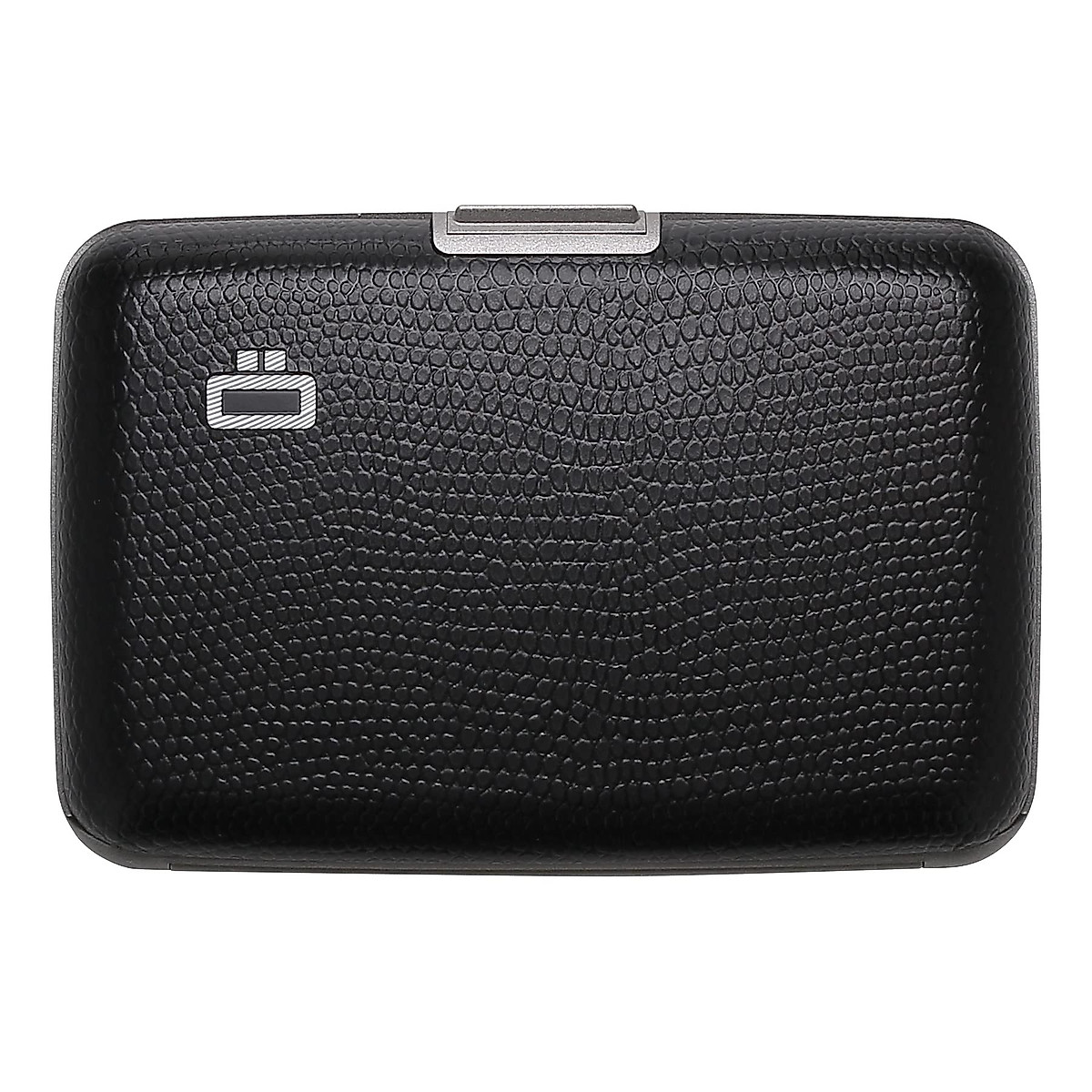 ÖGON -DESIGNS- Aluminum wallet smart case RFID Blocking – The original minimalist slim card holder for men and woman - Vegan Leather Snake Black/Grey Interior