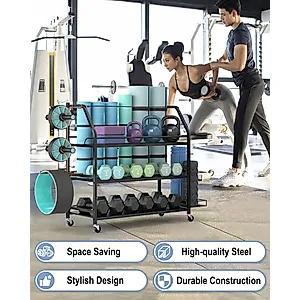 Staransun Yoga Mat Storage Rack, Home Gym Workout Accessories Organizer, Sporting Goods Storage with Baskets and Hooks, Yoga Mats, Dumbbell, Resistant Band, and other Workout Equipment Holder