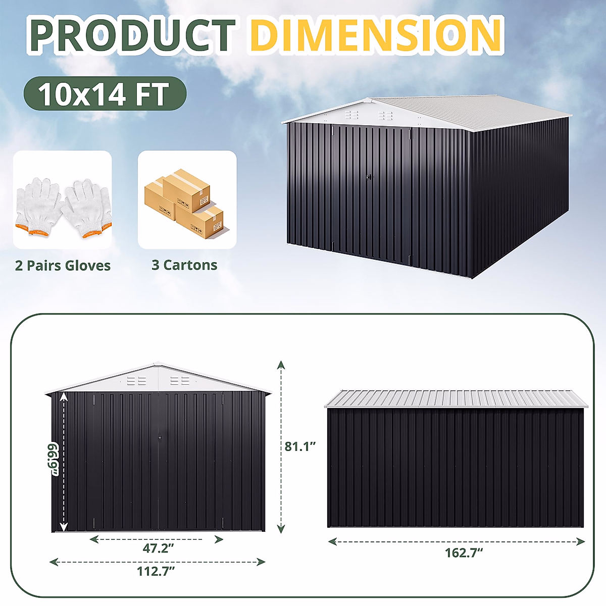 VIWAT 10x14 Outdoor Storage Shed, Garden Shed with Updated Frame Structure and Lockable Doors, Metal Tool Sheds for Backyard Garden Patio Lawn, White