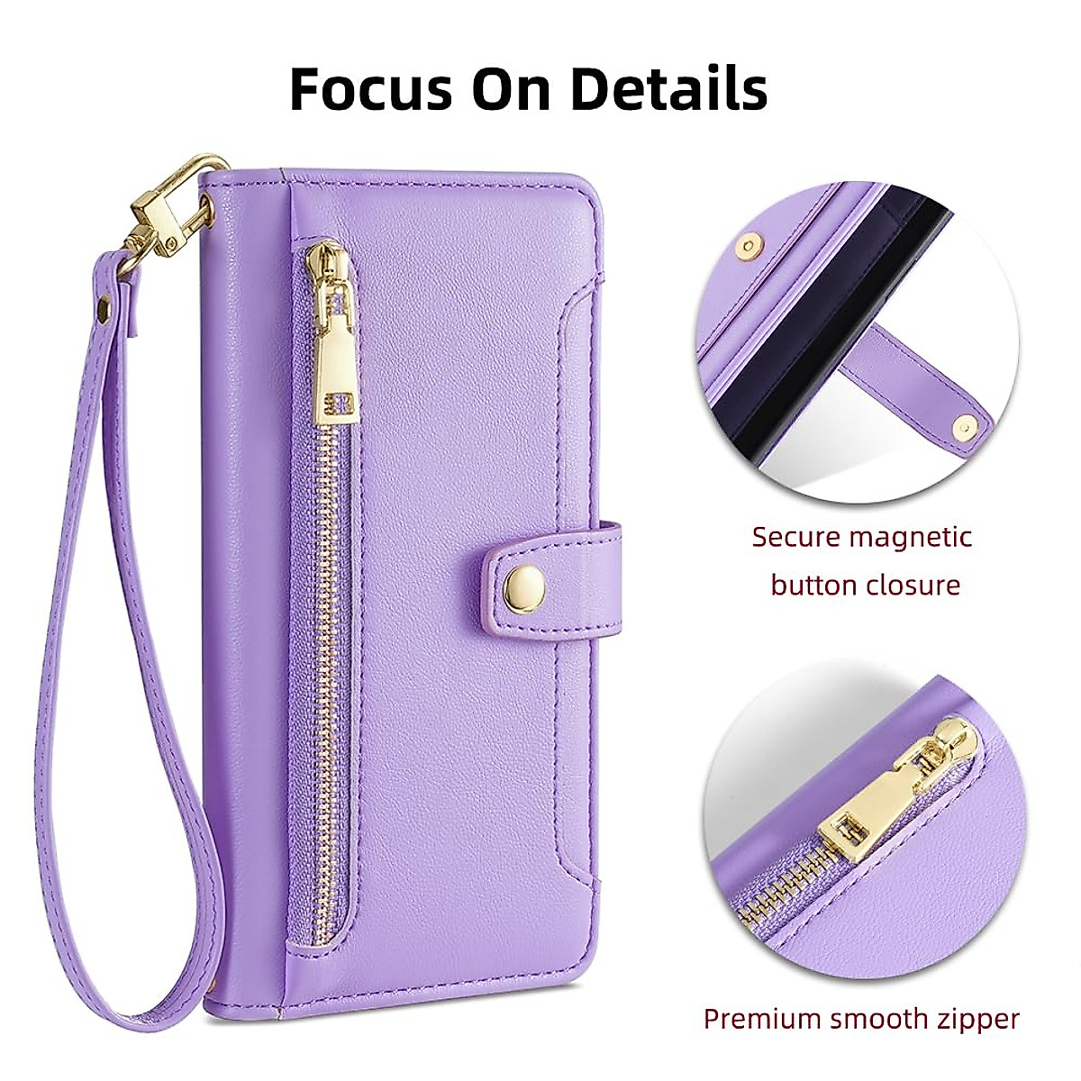 Arseaiy Wallet Case for VIVO V20 Flip Phone Case with Crossbody Strap Magnetic Handbag Zipper Pocket PU Leather Shockproof with Kickstand Phone Shell Purple