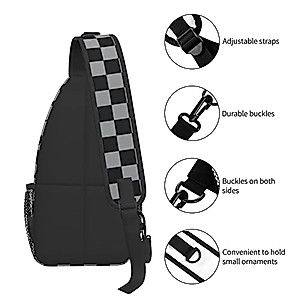 Black And Gray Checkered Sling Backpack Chest Bags Crossbody Shoulder Bag Travel Hiking Daypack for Women Men