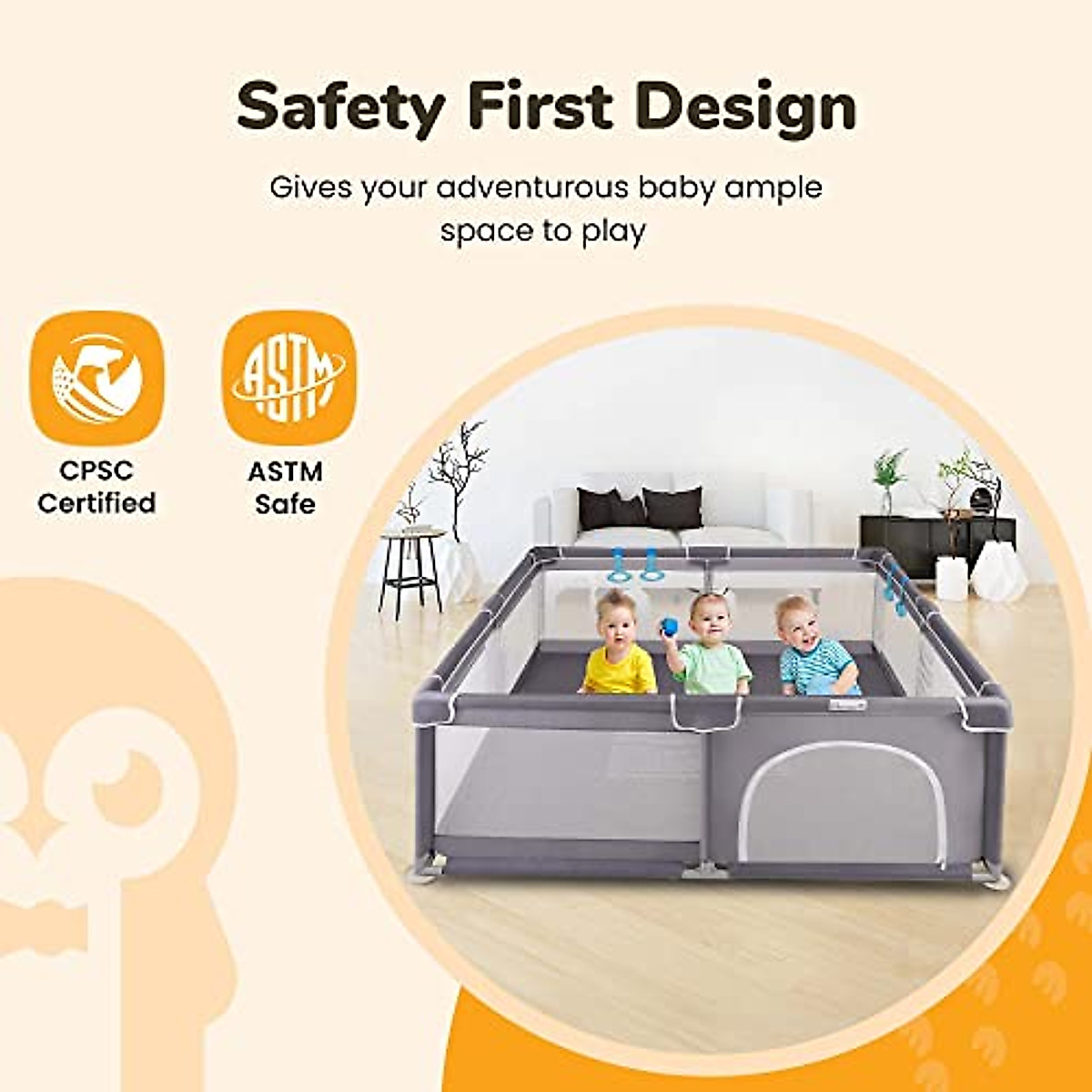 Baby Playpen for Babies and Toddlers, 50 x 50 inch Baby Play Yards, Kids Play Pen for Indoor & Outdoor, Large Baby Playpen, Portable Toddler Play Yard with Carrying Bag, Anti-Slip Base, Li'l Pengyu