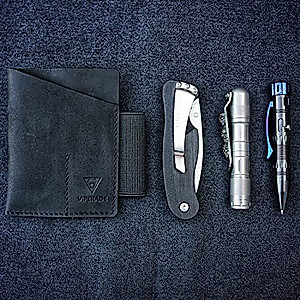 VIPERADE PJ12 Small EDC Leather Pocket Organizer for AA/AAA Flashlights, Mini Pocket Knives, Double EDC Pocket Leather Slip, Knife Organizer Leather Sheath, Flashlight Leather Holster with Clip(Black)