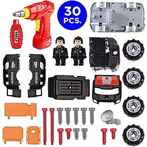Liberty Imports Take Apart Toy Set, Build Your Own Vehicle with Drill, Sounds & Lights, Buildable STEM Learning Construction Kit for Toddlers, Kids, Boys (SWAT Truck)