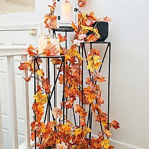 CQURE 2 Pack Fall Leaf Garland, Hanging Vines Garland Artificial Fall Maple Leaves Garland Thanksgiving Decor for Home Wedding Fireplace Party