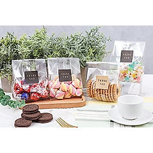 LOKQING Cellophane Treat Bags Cookie bags for Packaging Clear Gift Bags with Stickers for Cookies,Candy,Chocolates（Clear,9x4 INCH)