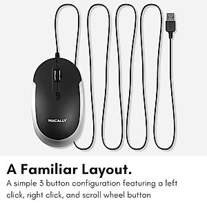 Macally Silent Wired Mouse - Slim & Compact USB Mouse for Apple Mac or Windows PC Laptop/Desktop - Designed with Optical Sensor & DPI Switch - Simple & Comfortable Wired Computer Mouse (Space Gray)