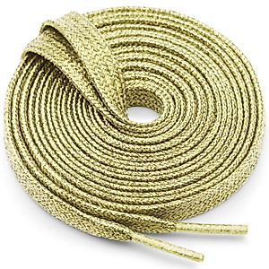 WEGOODZF Flat Glitter Shoe Laces: Metallic Light Gold Sparkle Shoelaces for Sneakers 43 inch -2Pair