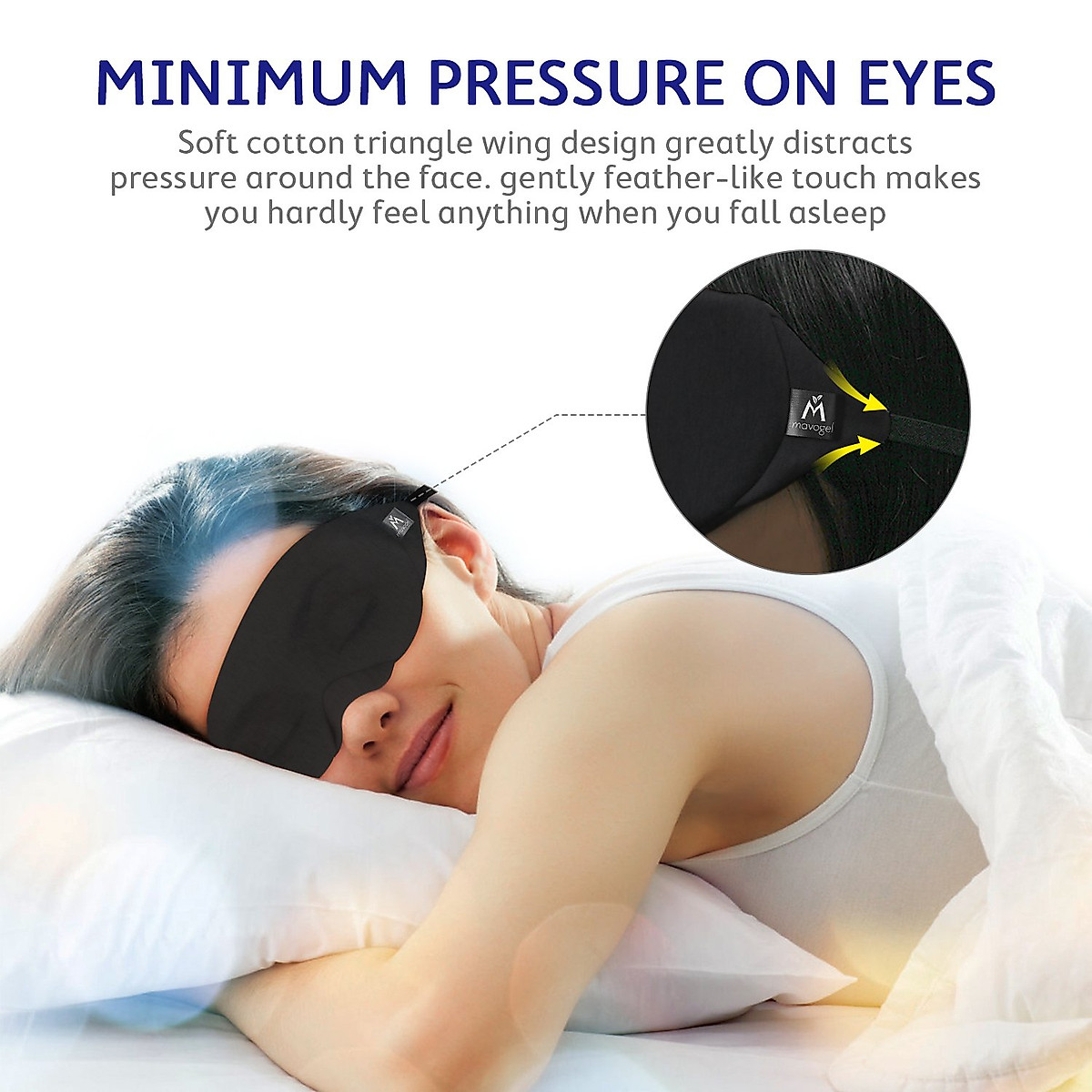 Mavogel Cotton Sleep Mask - Updated Design Light Blocking Sleep Eye Mask, Soft and Comfortable Night Sleeping Mask for Men Women, Eye Blinder for Travel/Sleeping, Includes Travel Pouch, Black
