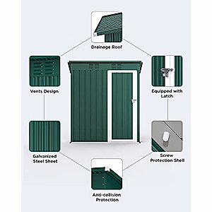Bealife 5' x 3' Outdoor Storage Shed Clearance, Metal Outdoor Storage Cabinet with Single Lockable Door, Waterproof Tool Shed, Backyard Shed for Garden, Patio and Lawn(Green)