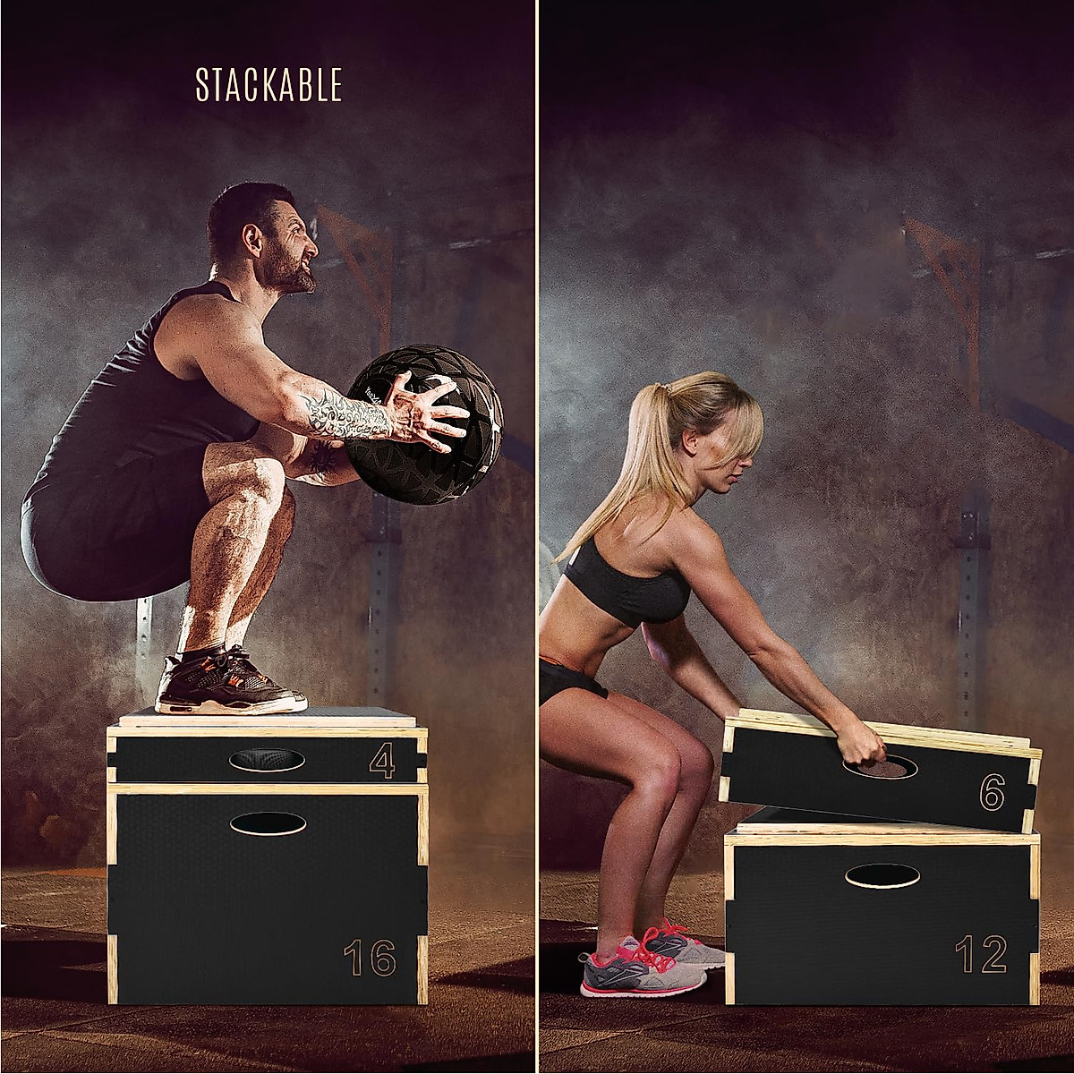 Yes4All Stackable Wooden Plyo Box, Plyometric Box with Anti-Slip Surface for Home Gym & Outdoor Workout - Black - 8"