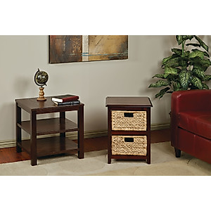 OSP Home Furnishings Seabrook Storage Tower with Solid Wood Frame and Natural Baskets, 2-Drawer, Espresso Finish