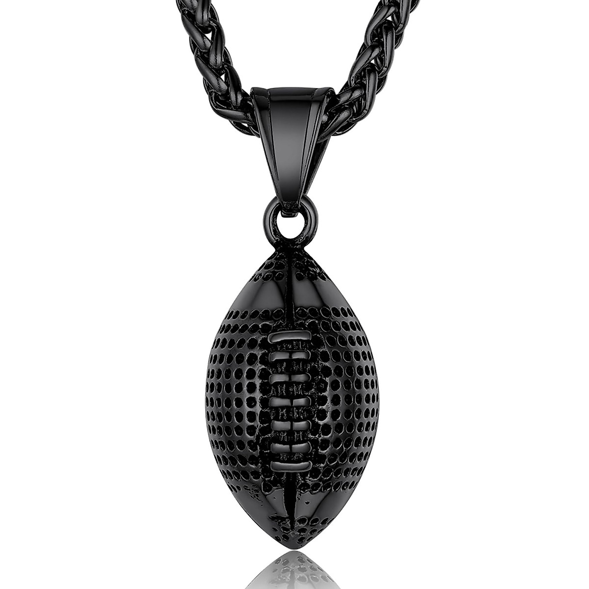 Football Necklace for Men Athlete, Mens Vintage Black Rugby Chain Titanium Steel Footballs Ball Pendant Necklaces Punk Rock Sprots Jewelry for Players