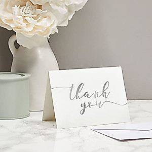 Sustainable Greetings 120 Pack Blank Thank You Cards with Envelopes, Silver Foil for Wedding, Bridal, Baby Shower, Graduation, Business (3.6 x 5 In)