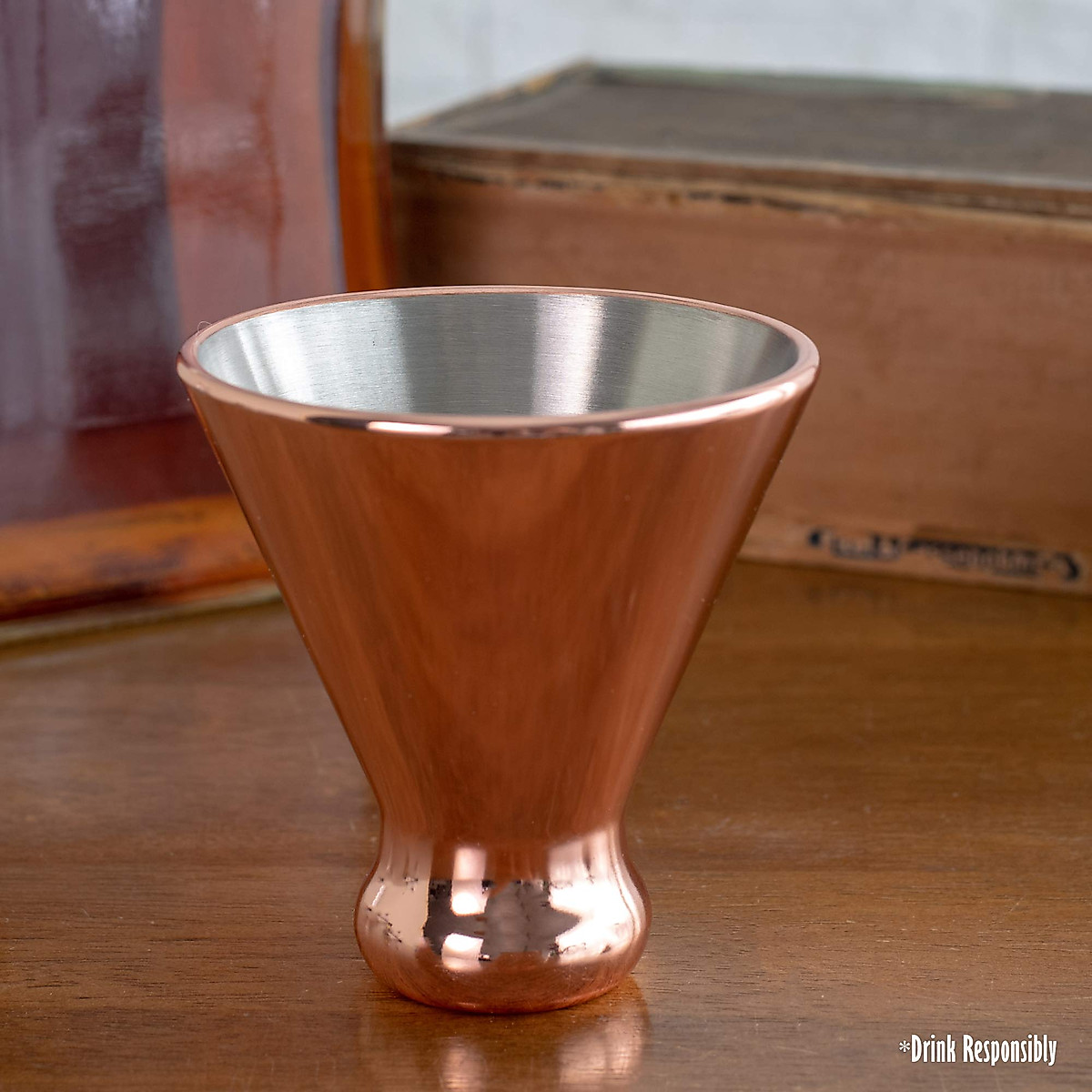 Cork Pops Reflective Copper Tone Stainless Steel Martini Cup Barware Accessory