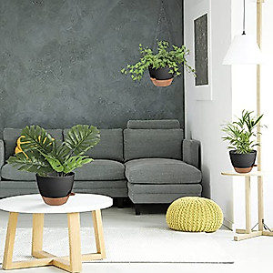 Vanslogreen 10 Inch Hanging Planter, 2 Pack Plant Hanger Indoor Outdoor, Self Watering Plant Pot Hanging Baskets Holder Plants with Drainage Holes & Removable Tray for Garden Home (Black)