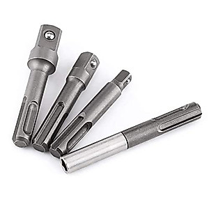 SDS Plus Bits Adapter 1/4" Hex Socket Adaptor to 1/4" 3/8" 1/2" Impact Socket Adapter Set for Screws/Nuts/Any Drill and Handheld Driver 4 PCS