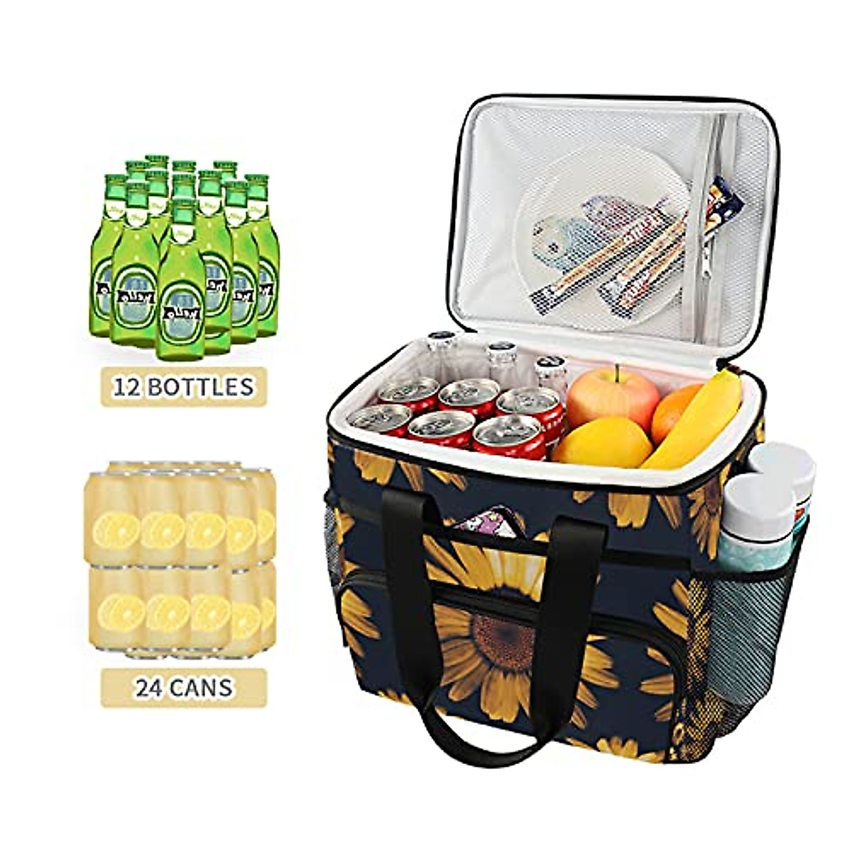 WELLDAY Lunch Bag Retro Sunflower View Insulated Cooler Reusable Lunch Box with Shoulder Strap for Picnic Hiking