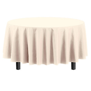 Exquisite 4-Pack Ivory Plastic Table Cloth - 84-Inch Round Disposable Tablecloth for Parties - Round Tablecloth - Disposable Table Cloths for Parties - Plastic Table Cover for Picnics