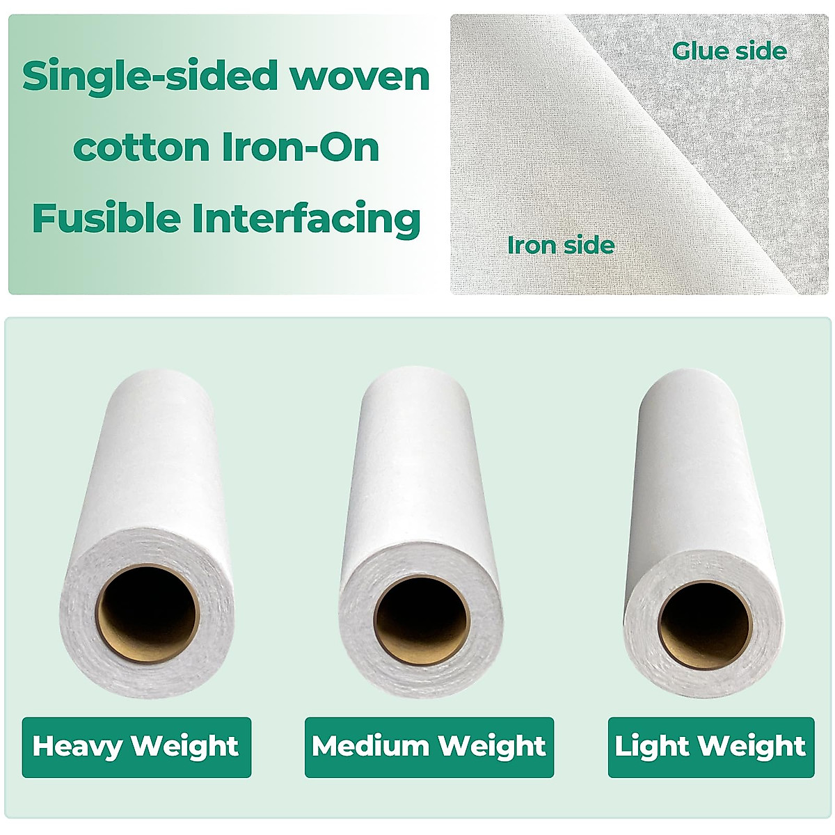 PLANTIONAL Woven Cotton Iron-On Fusible Interfacing, 16.1 inch X 10 Yards White Medium Weight 100% Cotton Single Sided Interfacing Fabric Iron on Interfacing for Fabric Sewing and DIY Crafts Supplies