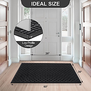 Mibao Front Door Mat, Heavy Duty Durable Welcome Mat for Outdoor Indoor, Dirt Trapper Waterproof Super Absorbent Door Mat for Entryway Outside Patio Porch, 61.5" x 36", Black
