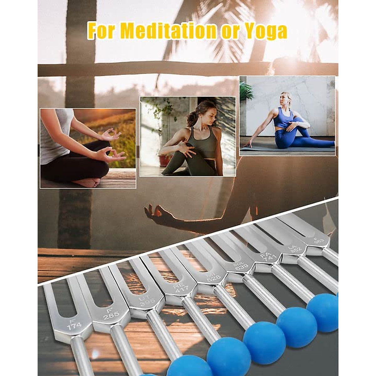 Tuning Fork Set 9 Pcs Tuning Forks with Reflex Hammer for DNA Healing Chakra Sound Therap for Buddhists Yoga Teacher Sound Healer (174 Hz, 285 Hz, 396 Hz, 417 Hz, 528 Hz, 639 Hz etc)