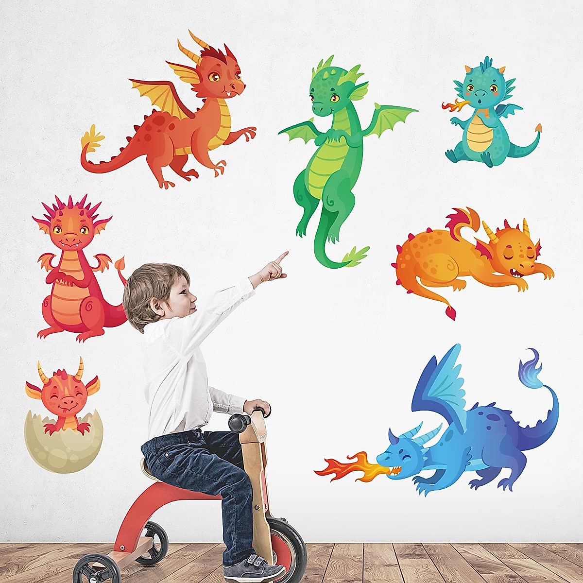 MEFOSS Large Dragon Wall Decals Cartoon 3D Dinosaur Kids Wall Stickers Peel and Stick Vinyl Dragon Dinos Wall Decals Stickers for Kids Bedroom Playroom Baby Nursery Wall Decor