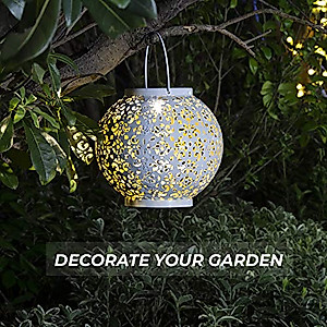 Large Solar Lanterns Outdoor Table Lights Metal 7.9" Dia Decorative Garden Lights Waterproof Hanging Solar Lanterns for Patio, Courtyard, Party, Wedding Decorations