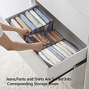 RESHANG 6PCS Grey Wardrobe Clothes Organizer,Clothes Organizer for Jeans+Pants+Shirts+Bra+Underwear+Socks,Folded Washed Mesh Organizers for Wardrobe, Drawer, RV Travel Clothing Storage Classification
