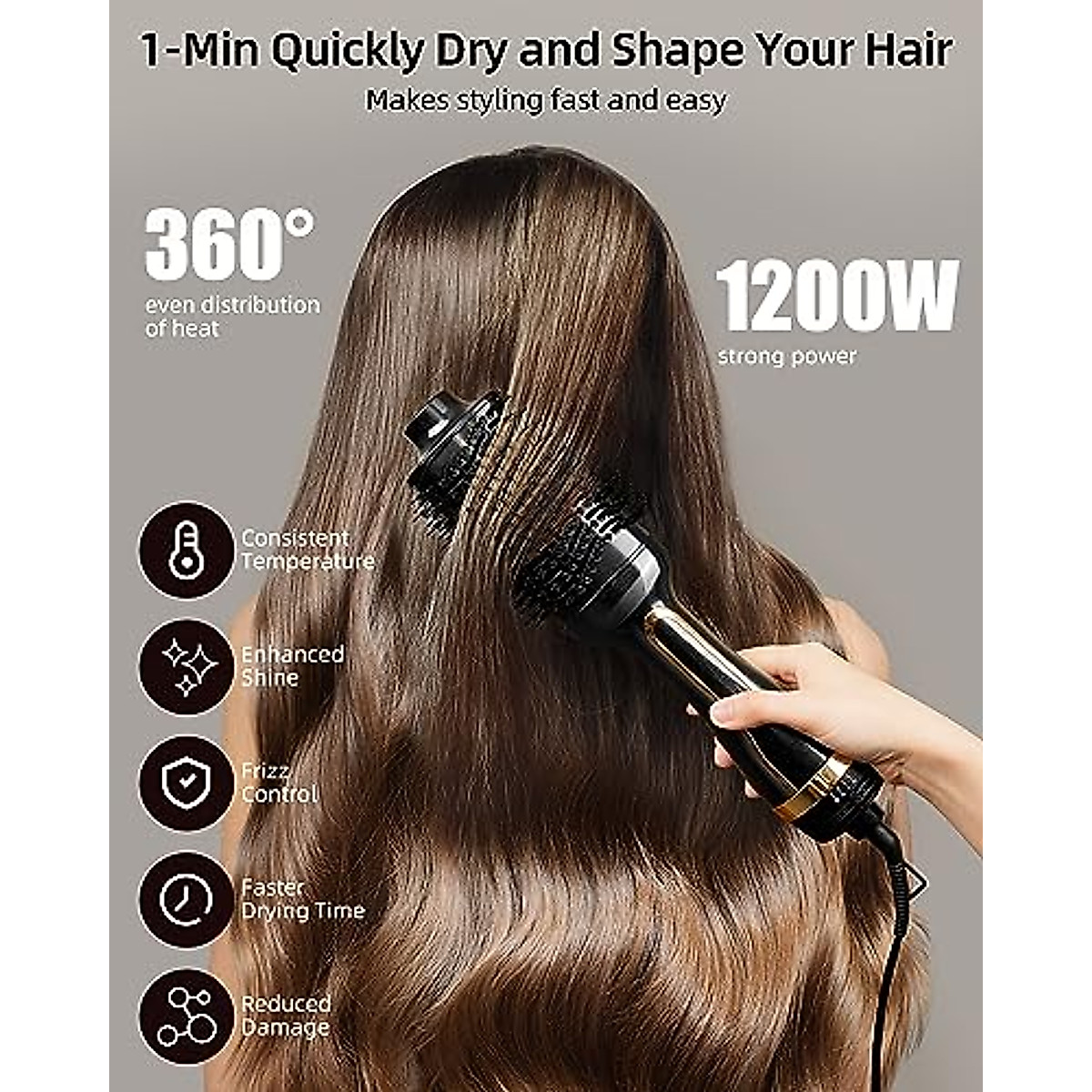 7MAGIC Blow Dryer Brush, 1200W Hair Dryer Brush Blow Dryer for Women, One Step Volumizer and Styler in One, Hot Air Brush with Ceramic Coating for Straight and Curling Hair Salon, Anti Frizz