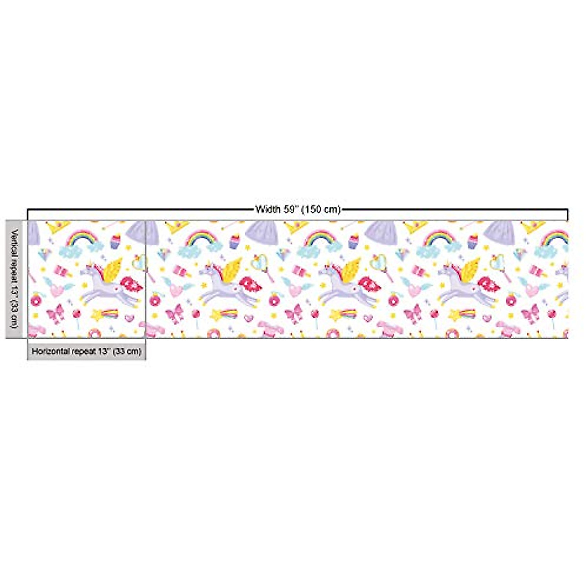 Ambesonne Rainbow Fabric by The Yard, Repetitive Unicorn Pegasus with Funny Cartoon Items, Decorative Fabric for Upholstery and Home Accents, 1 Yard, Lilac Yellow