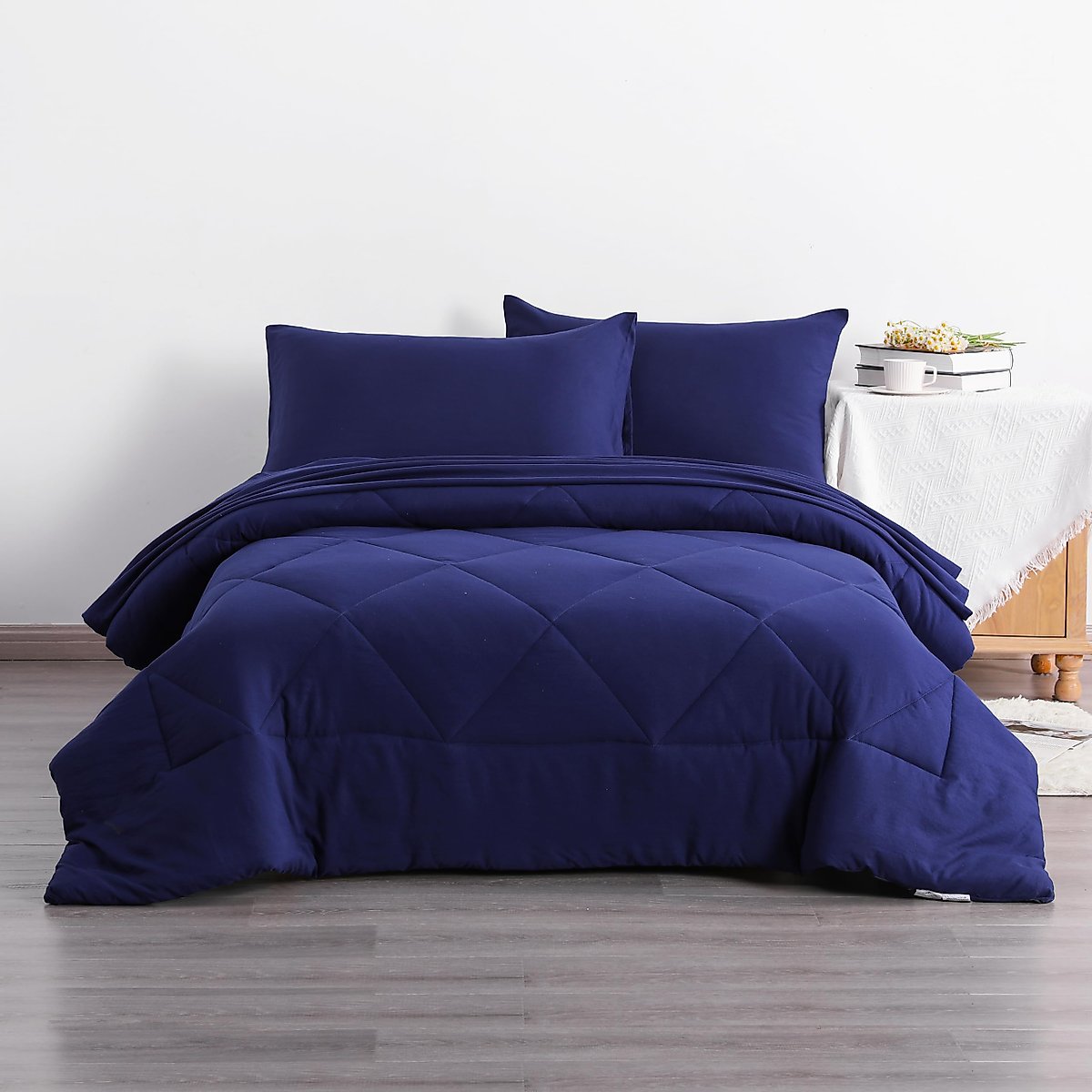 NTBAY Twin Comforter Set with Sheets, 5 Pieces Soft and Breathable Twin Bedding Set, Twin Bed in a Bag, Down Alternative Comforter Set Solid Color All Season, Kids Bedding Set, Navy Blue