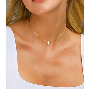KICKGY Gold Cross Necklace for Women 14k Gold Plated Tiny Cross Necklace Dainty Gold Cross Necklace Cute Cross Pendant Necklace SImple Gold Choker Necklace Trendy Gold Jewelry for Women