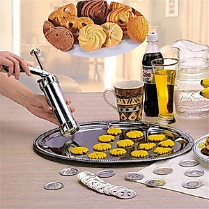 Cookie Press Maker Kit for DIY Biscuit Maker and Decoration with 8 Stainless Steel Cookie discs and 8 nozzles (Stainless Steel)