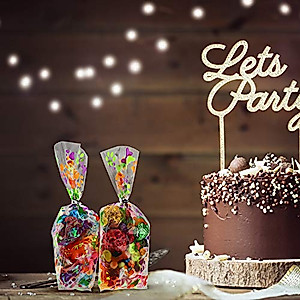 Maitys 100 Pieces Paw Bone Print Treat Bags Cellophane Clear Food Bags with 200 Pieces Twist Ties for Candies Chocolate Cookies Dessert Snacks (Colorful)