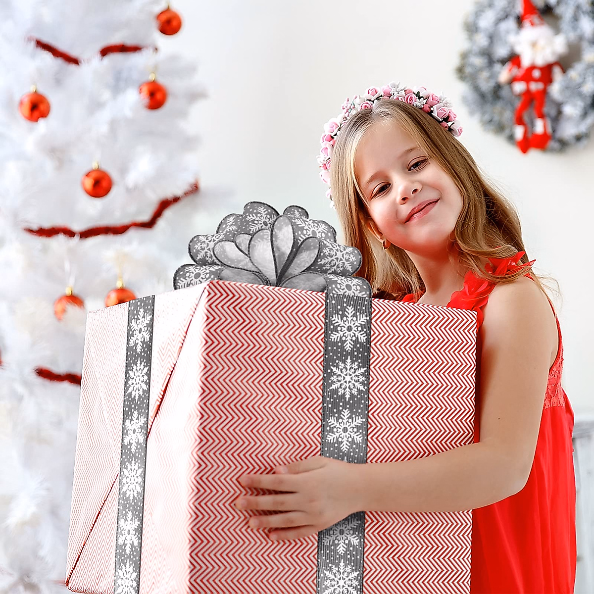 Canlierr 2 Rolls 12 Yard 2.5 Inch Christmas Snowflake Ribbon Christmas Wired Ribbons for Wreath Fabric Polyester Decorative Ribbons Gift Wrapping Ribbon for Christmas Tree Party Decoration(Gray)