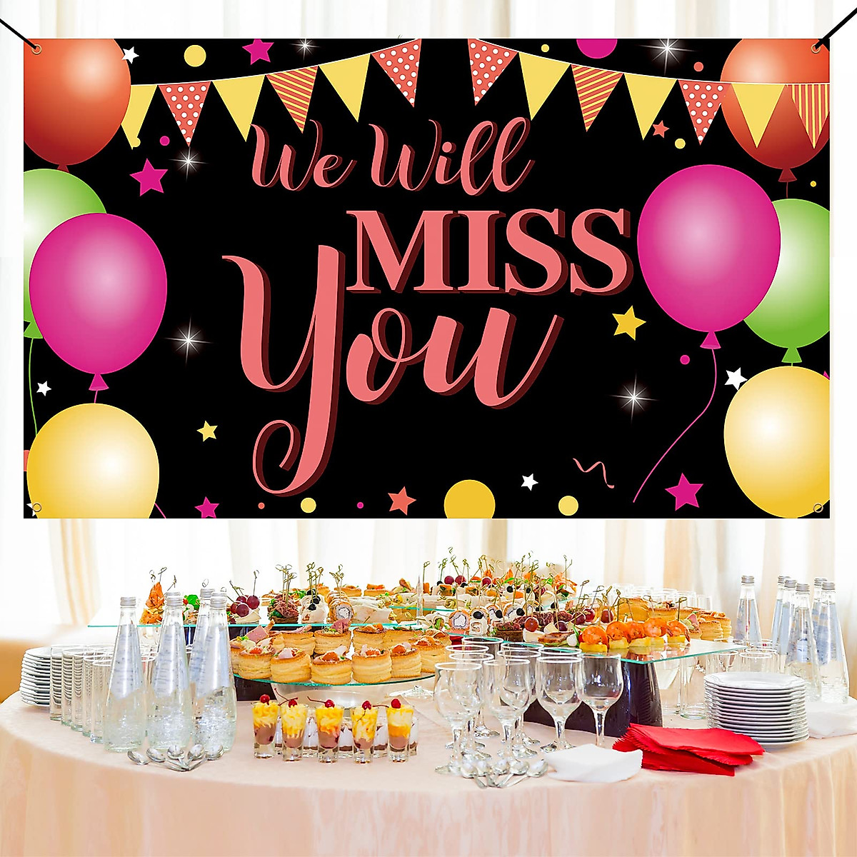 We Will Miss You Banner, Going Away Party Decorations, Backdrop Photo Props for Graduation Farewell Retirement Goodbye Promotion New Job Party Decor Supplies for Inside Outside, Fabric, Vicycaty