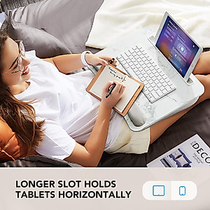 HUANUO Lap Laptop Desk - Portable Lap Desk with Pillow Cushion, Fits up to 15.6 inch Laptop, with Anti-Slip Strip & Storage Function for Home Office Students Use as Computer Laptop Stand - Marble