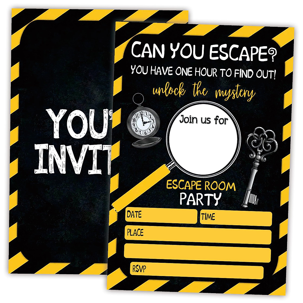 AWSICE Escape Room Birthday Invitations, Mystery Double-Sided Fill-In Invite Cards For Birthday Party, 20 Invitations With Envelopes, Decorations,Party Favor And Supply-A30