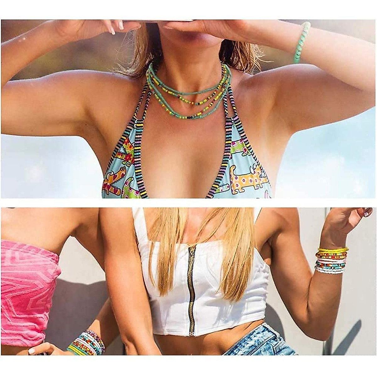 Acedre Waist Beads for Women Layered Beaded Belly Chain Elastic Beach Waist Chain Jewelry Rave Body Accessory for women for Women(Pack of 10) (Style 1)