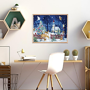 MOGTAA Merry Christmas Paint by Numbers for Adults, Winter Paint by Numbers for Kids Beginner, DIY Paint by Numbers on Canvas Animal Oil Painting Picture for Home Decor 16 x 20 Inch