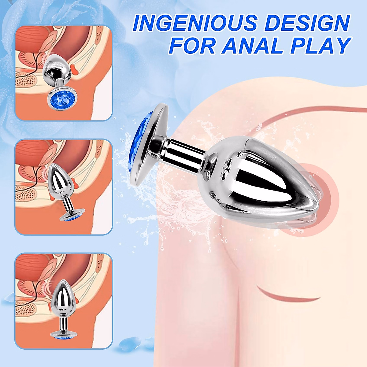 3 Sizes Stainless Steel Trainer Kit Suction Cup Realistic Classic Plug Double Headed (Blue