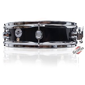 Piccolo Snare Drum 13" x 3.5" by GRIFFIN | 100% Poplar Wood Shell with Black PVC & White Coated Drum Head | Drummers Acoustic Marching Kit Percussion Instrument with Snare Strainer Throw Off Set
