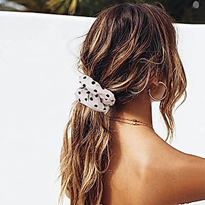 Roncidy Boho Wide Headband Polka Dot Printed Hair Bands Scrunch Hair Hoop Headbands with Hair Scrunchies Elastic Ruched Hairband for Women and Girls,1 Set (White)