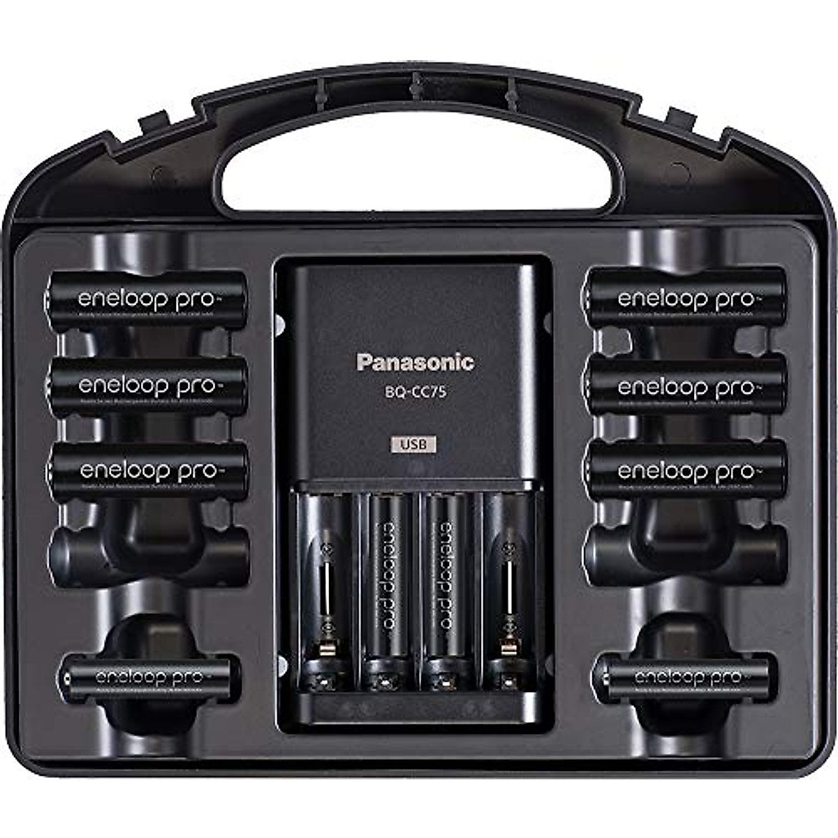 Panasonic K-KJ75KHC66A eneloop pro High Capacity Rechargeable Batteries Power Pack 6AA, 6AAA, Advanced Battery Charger with USB Charging Port and Plastic Storage Case