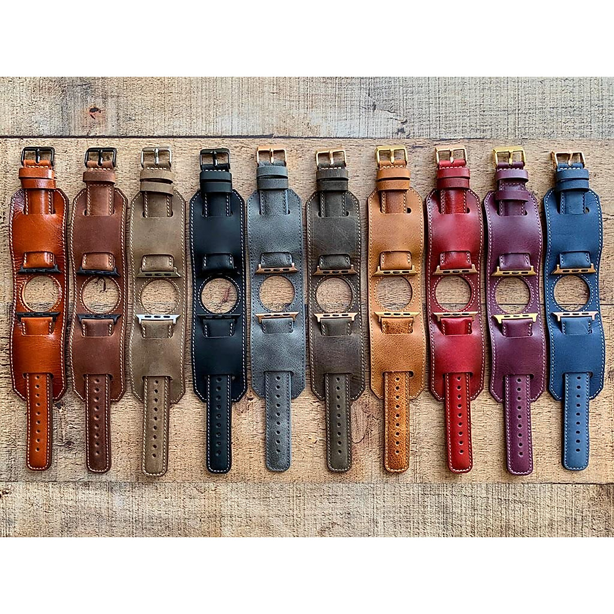 HARDISTON Cuff Watch Band Compatible with Apple 41mm for men & women, Handmade Genuine Leather, Compatible with iWatch Series 7 6 5 4 3 2 1 SE, Wrist Bracelet Arm Band, Large/Band-Brown