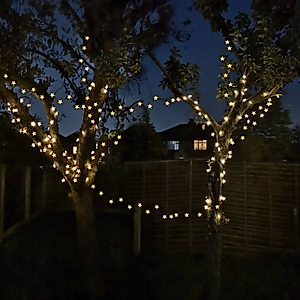 Abkshine 50ft 120 LED Solar Star Fairy Lights, Outdoor Decorative Solar String Lights, Waterproof Ambiance Lighting for Patio Deck,Camper,Gazebo,Girls Themed Room,Garden,Porch,Bush Decor,Warm White